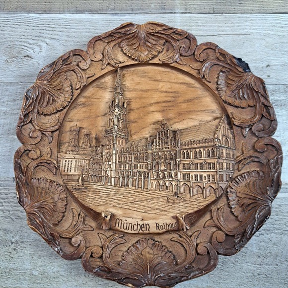 Unbranded | Accents | Vintage 3d Mnchen Rothaus Germany Wood Resin Carved Wall Plate Castle ...